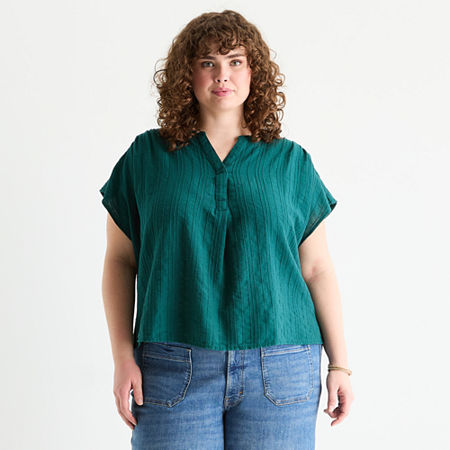 Click here for a.n.a Embroidered Womens Plus Short Sleeve Blouse... prices