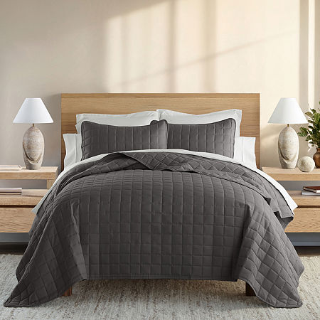 ienjoy Home Ultra Soft Square Pattern Quilted Coverlet Set  King - Gray