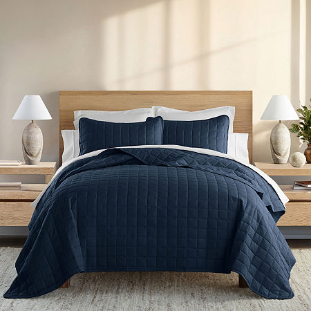 ienjoy Home Ultra Soft Square Pattern Quilted Coverlet Set  Full/Queen - Navy