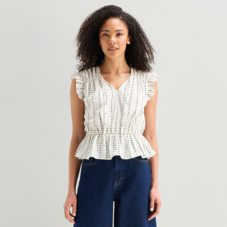 Click here for a.n.a Womens Split Tie Neck Sleeveless Peplum Top... prices