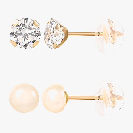 Click here for Girls Cubic Zirconia 14K Gold Round 2 Pair Earring... prices