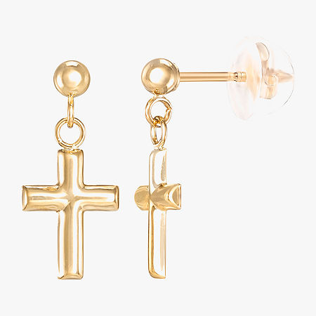 Click here for Girls 14K Gold Cross Drop Earrings  One Size prices