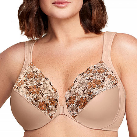 Glamorise Plus Size Full Figure Wonderwire Front-Closure Bra Underwire 1245 - Cafe Print