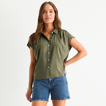 Click here for a.n.a Womens Pleated Shoulder Short Sleeve Regular... prices