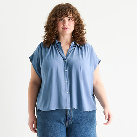 Click here for a.n.a Pleated Shoulder Womens Short Sleeve Plus Bl... prices