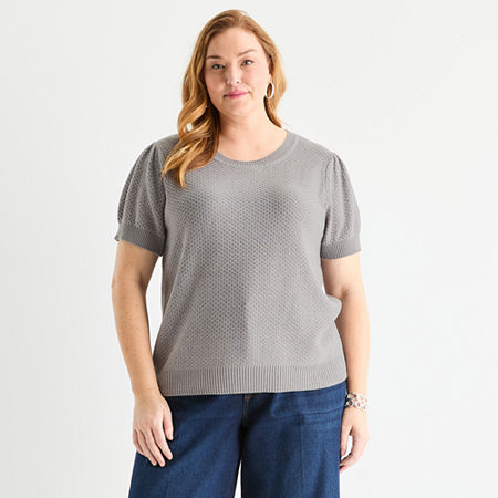 Liz Claiborne Plus Womens Crew Neck Short Sleeve Pullover Sweater  4x  Gray