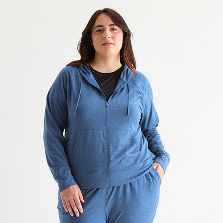 Xersion Everyday Womens Long Sleeve Zipper Active Plus Hoodie  1x  Blue