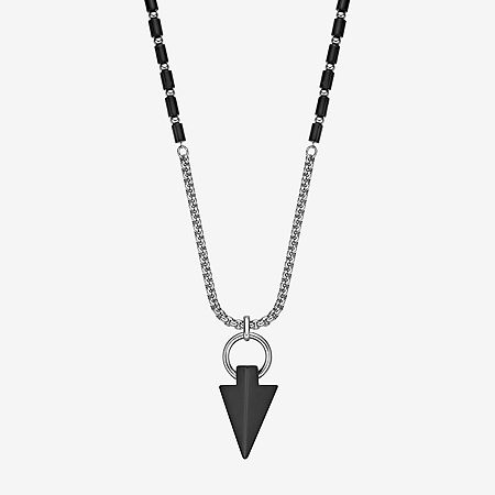 Click here for Mens Black Agate Stainless Steel 24 Inch Pendant N... prices