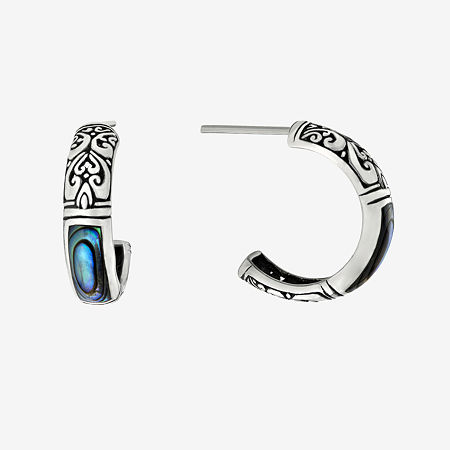 Click here for Womens Gray Abalone Sterling Silver 20.3mm Hoop Ea... prices