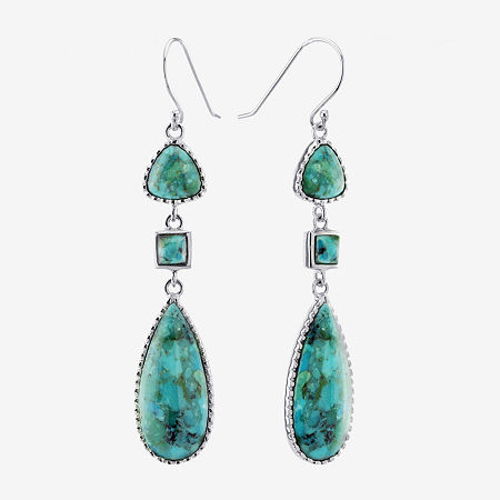Click here for Womens Enhanced Blue Turquoise Sterling Silver Dro... prices
