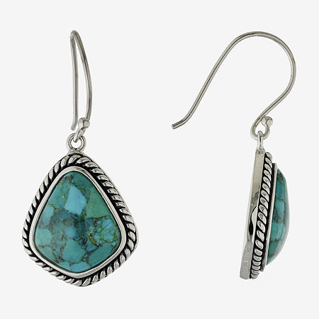 Click here for Womens Enhanced Blue Turquoise Sterling Silver Dro... prices