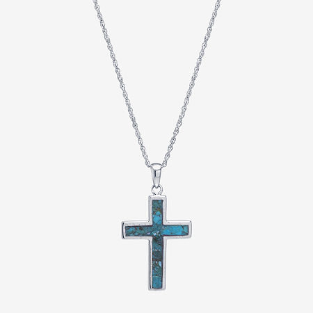 Click here for Womens Enhanced Blue Turquoise Sterling Silver Cro... prices