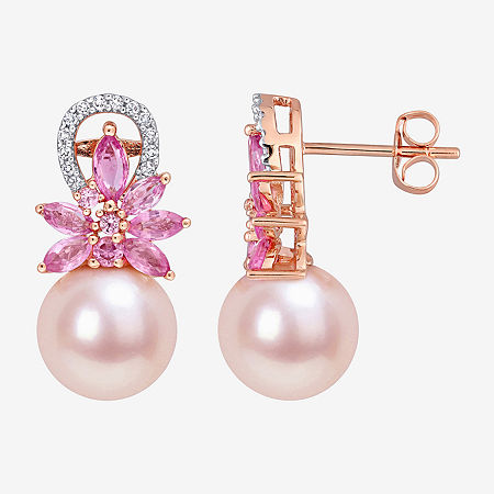 Click here for Pink Cultured Freshwater Pearl & 1/8 CT. T.W. Genu... prices