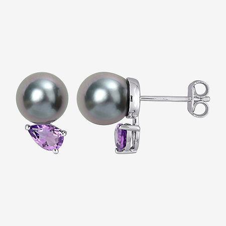 Black Cultured Tahitian Pearl Sterling Silver 13.6mm Stud Earrings  One Size