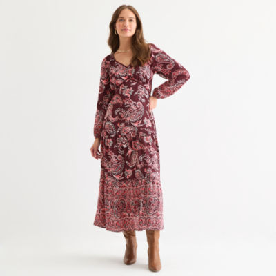 Frye and Co. Womens Long Sleeve Floral Maxi Dress, Color: Winetasting ...