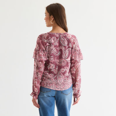 Frye and Co. Womens Split Crew Neck Long Sleeve Blouse, Color ...