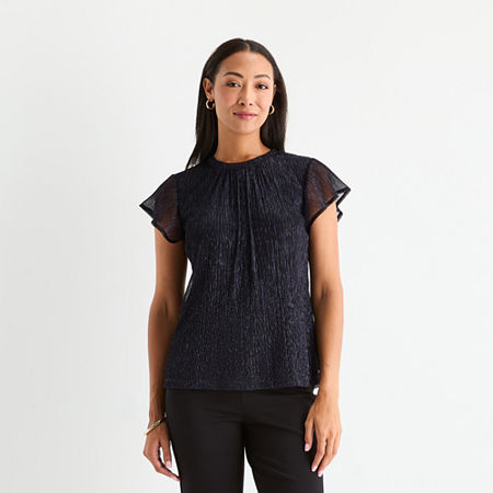 Liz Claiborne Womens Crew Neck Short Sleeve Blouse  Medium  Blue