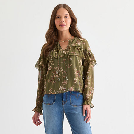 Click here for Frye and Co. Womens Split Crew Neck Long Sleeve Bl... prices