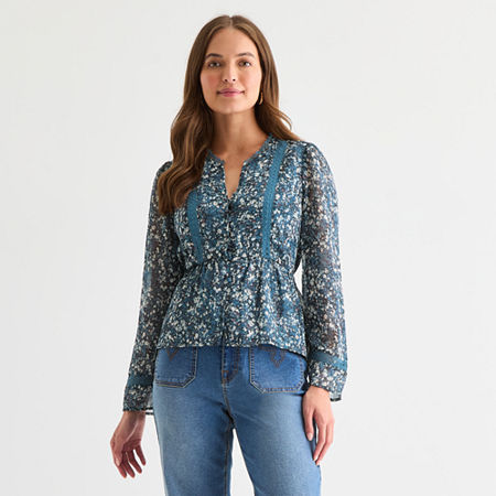 Click here for Frye and Co. Womens Split Crew Neck Long Sleeve Bl... prices
