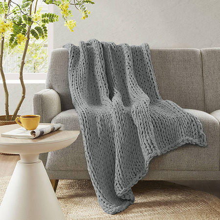 Madison Park Chunky-Knit Handmade Throw  50 x 60 - Grey