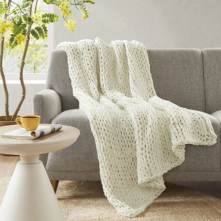 Madison Park Chunky-Knit Handmade Throw  50 x 60 - Ivory