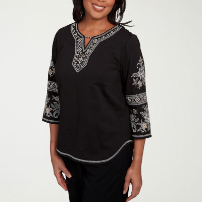 Alfred Dunner Santa Barbara Womens Split Crew Neck 3/4 Sleeve T-Shirt ...