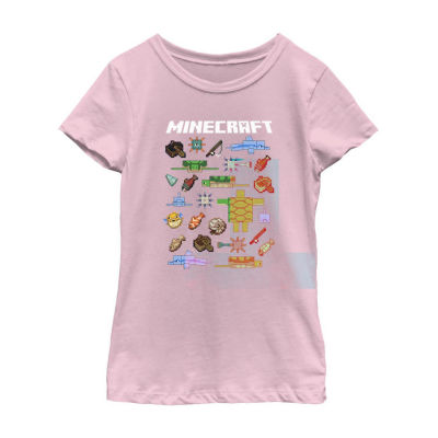 Little & Big Girls Crew Neck Short Sleeve Minecraft Graphic T-Shirt ...