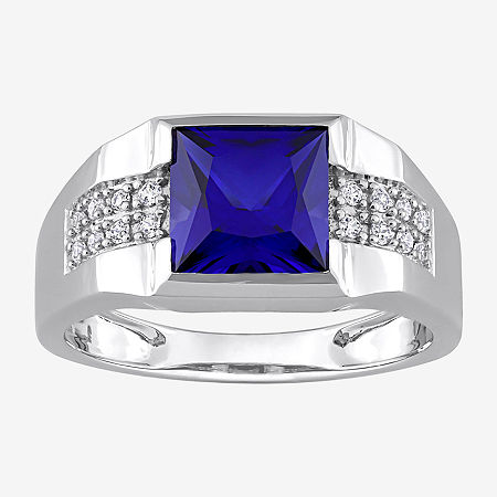 Click here for Mens Lab Created Blue Sapphire 10K White Gold Fash... prices