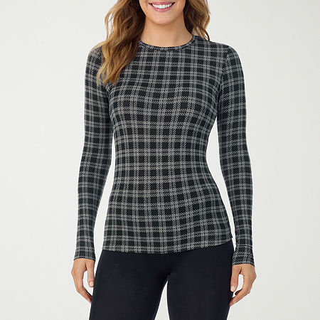 Cuddl Duds Womens Long Sleeve Crewneck Top - Grey Pld