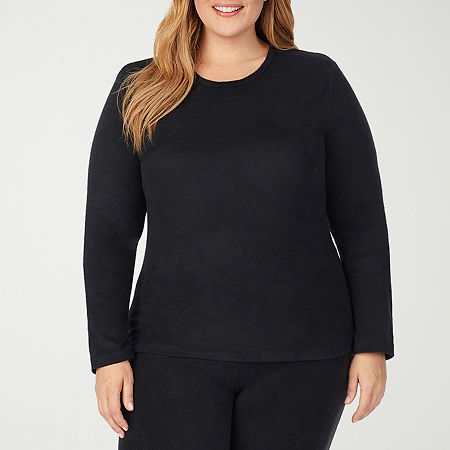 Cuddl Duds Plus Size Fleecewear Crew Neck Top - Black