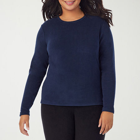 Cuddl Duds Womens Fleecewear-Plus Crew Neck Long Sleeve Thermal Shirt  3x  Blue