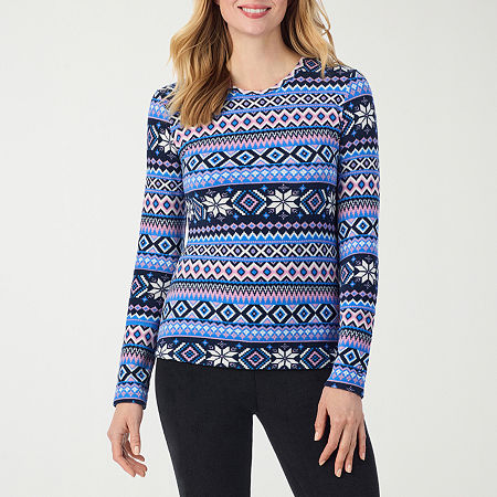 Cuddl Duds Crew Neck Top - Blue Prt
