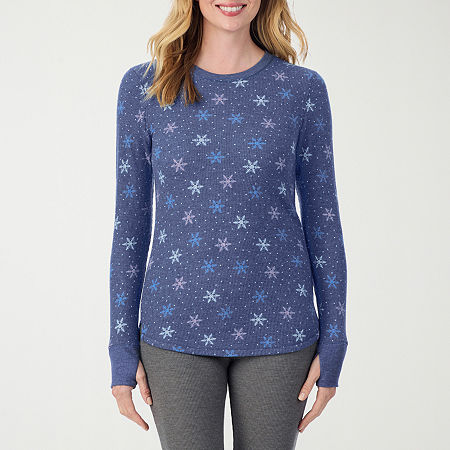 Cuddl Duds Womens Long Sleeve Top - Bluemulti