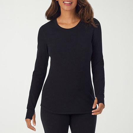Cuddl Duds Womens Scoop Neck Long Sleeve Top - Black