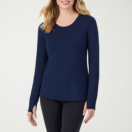 Cuddl Duds Womens Scoop Neck Long Sleeve Top - Navy