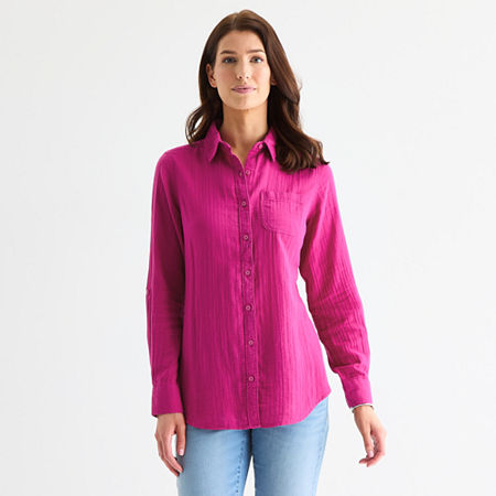 Click here for St. Johns Bay Womens Long Sleeve Roll Tab Sleeve R... prices