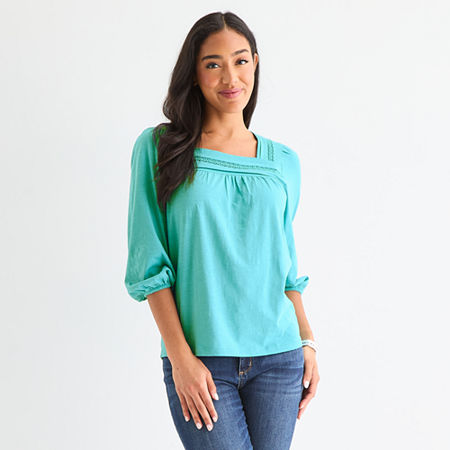 Click here for St. Johns Bay Womens Square Neck 3/4 Sleeve Blouse... prices