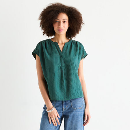 Click here for a.n.a Embroidered Womens Split Crew Neck Short Sle... prices