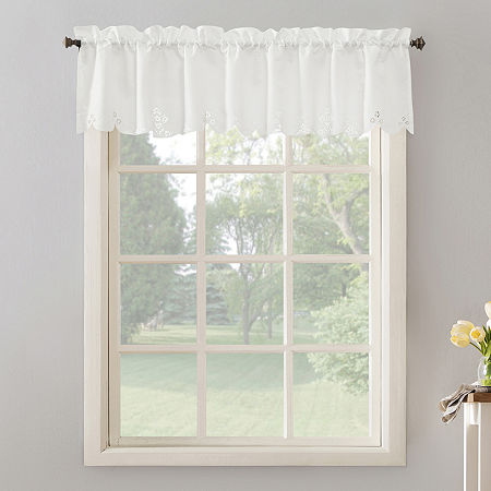 Mariela Floral Trim Semi-Sheer Rod Pocket Kitchen Curtain Valance - White