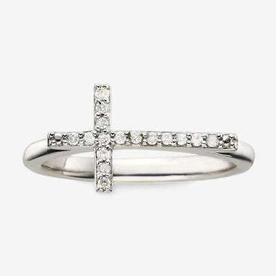 1/10 CT. T.W. Diamond Sterling Silver Mini Sideways Cross Ring-JCPenney