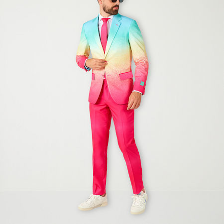 OppoSuits Mens Valentines Day Suits - Hearts And Rainbow Print Outfits - Love Theme Party Suits - Pink