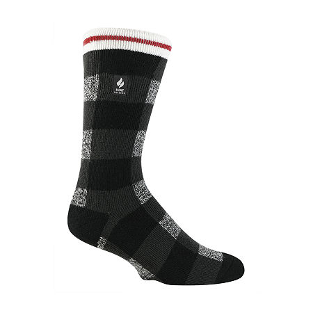 Heat Holders Mens Lite Roy Buffalo Plaid Crew Sock - Black  Gray