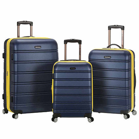 Rockland Melbourne 3-Pc. Hardside Luggage Set - Navy with Yellow Trim