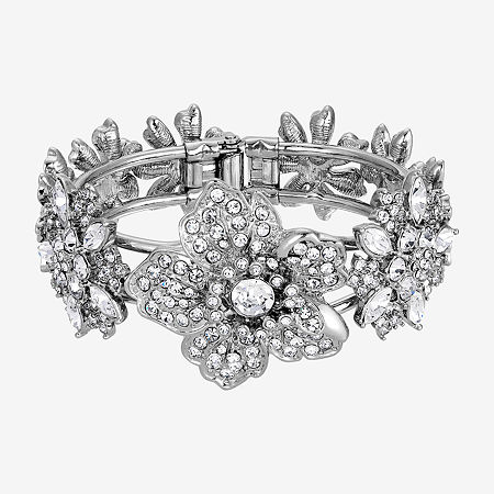 Click here for 1928 Silver-Tone Womens Crystal Cuff Bracelet  One... prices