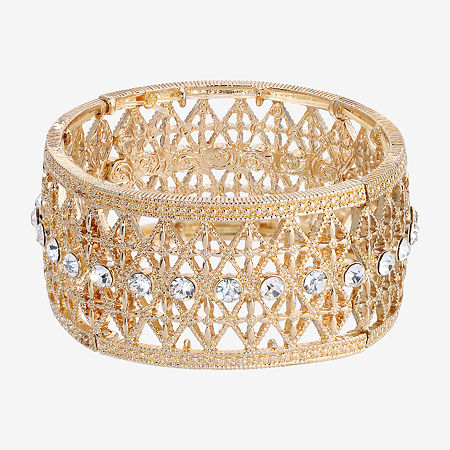 Click here for 1928 Gold-Tone Womens Crystal Stretch Bracelet  On... prices