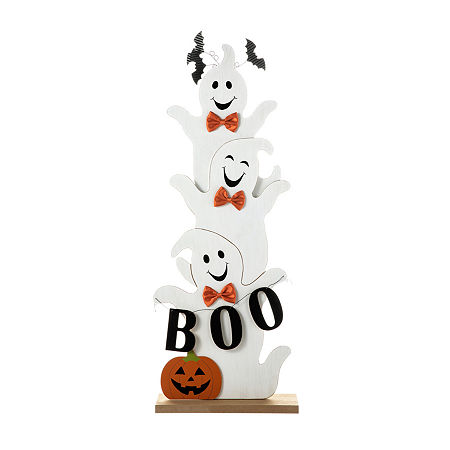 Glitzhome 37.5 H Halloween Wooden Stacked Ghost Porch Decor - Multi