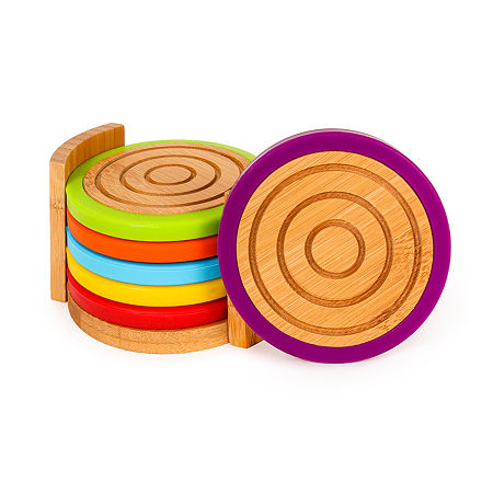 Click here for BergHOFF Bamboo 7pc Coaster Set With Silicone Rims... prices