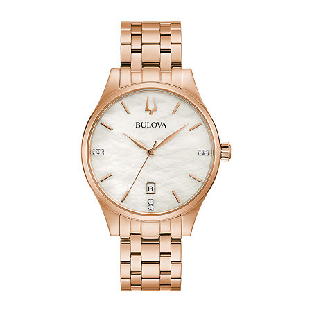 Bulova Womens Classic Diamond-Accent Rose Gold-Tone Stainless Steel Bracelet Watch 36mm - Rose Gold