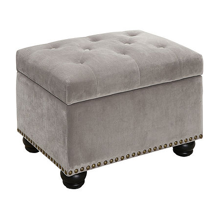 Convenience Concepts 24 Velvet 5th Avenue Storage Ottoman - Light Taupe Velvet