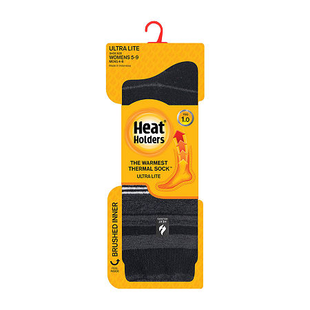 Heat Holders Womens Ultra Lite Heather Stripe Crew Socks - Charcoal